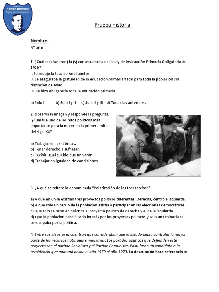 Prueba Historia 6° | PDF | Chile | Gobierno