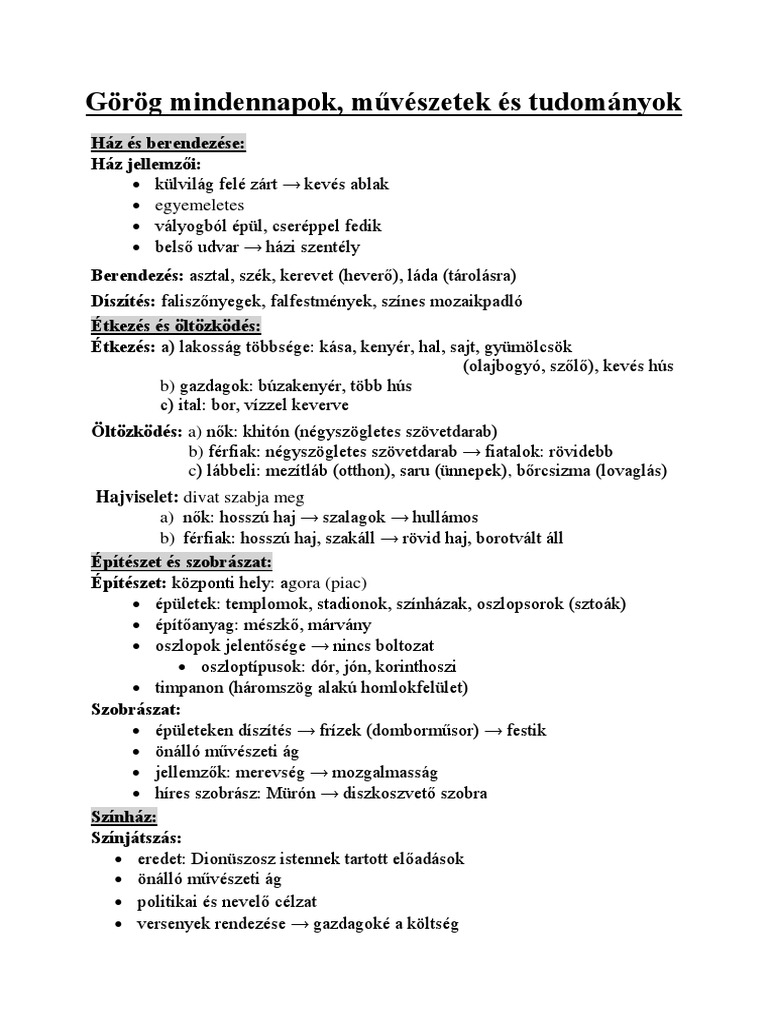 Görög Mindennapok Művészetek És Tudományok | PDF