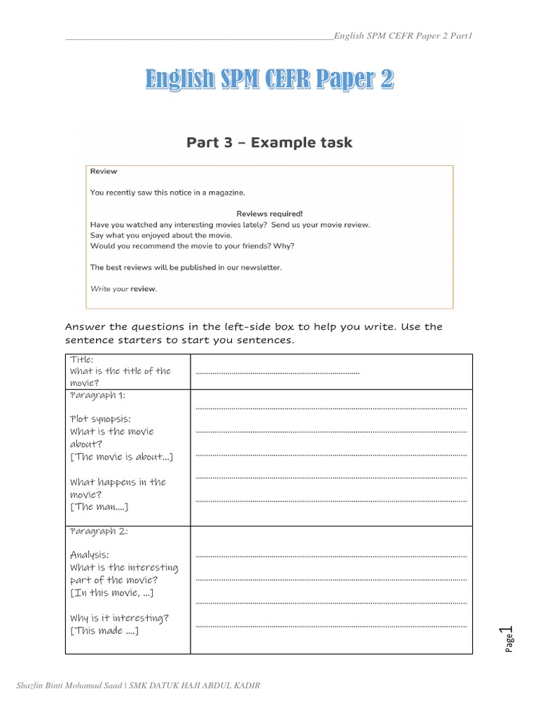 English SPM CEFR Paper 2 Part 3 | PDF | Malaysia