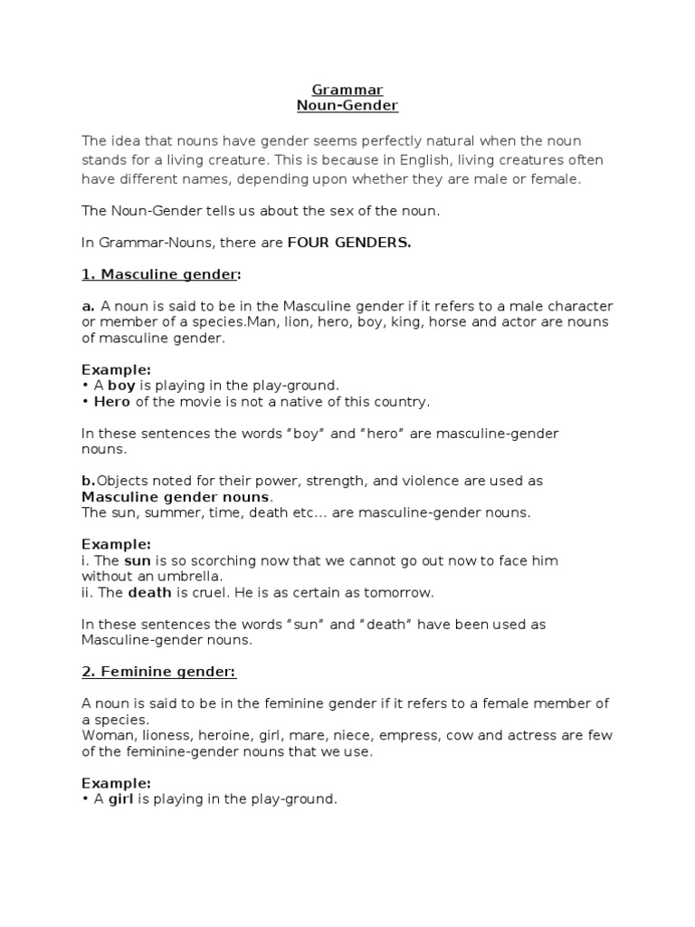 Gender Noun | PDF | Grammatical Gender | Noun