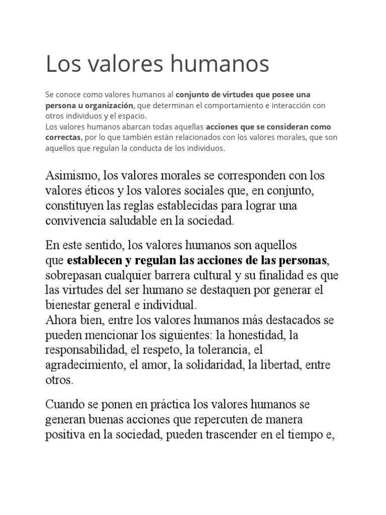 Los Valores Humanos | PDF | Sociedad | Comportamiento