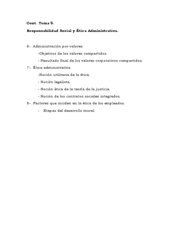 Cont. Tema 5. Responsabilidad Social y Ética Administrativa | PDF