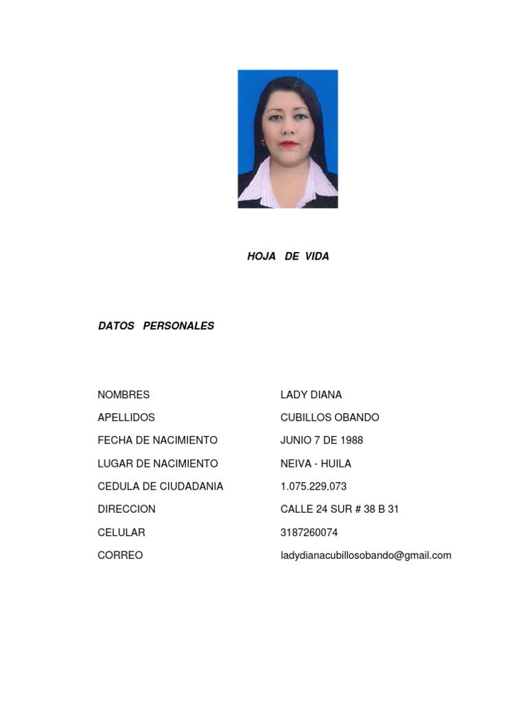 Hoja de Vida Lady Word - 221014 - 062903 | PDF
