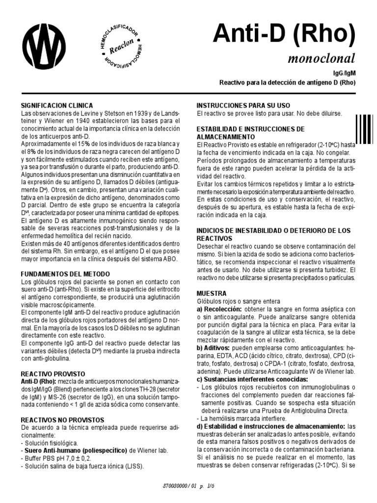 Anti D Rho Monoclonal SP | PDF | Anticuerpo | Sangre