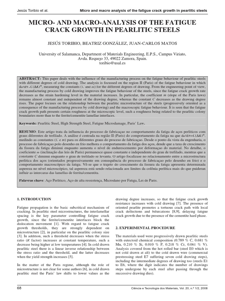 Micro-And Macro-Analysis of The Fatigue Crack Growth in Pearlitic Steels | PDF | Fracture ...
