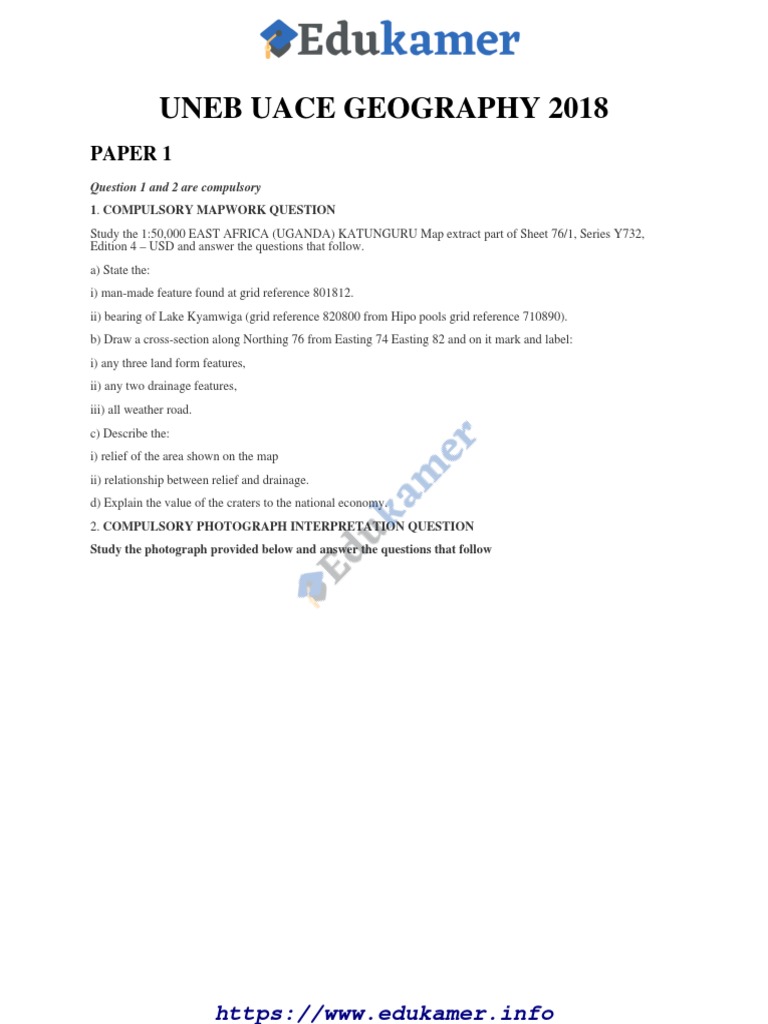 Uneb Uace Geography 2018: Paper 1 | PDF | Africa | Uganda