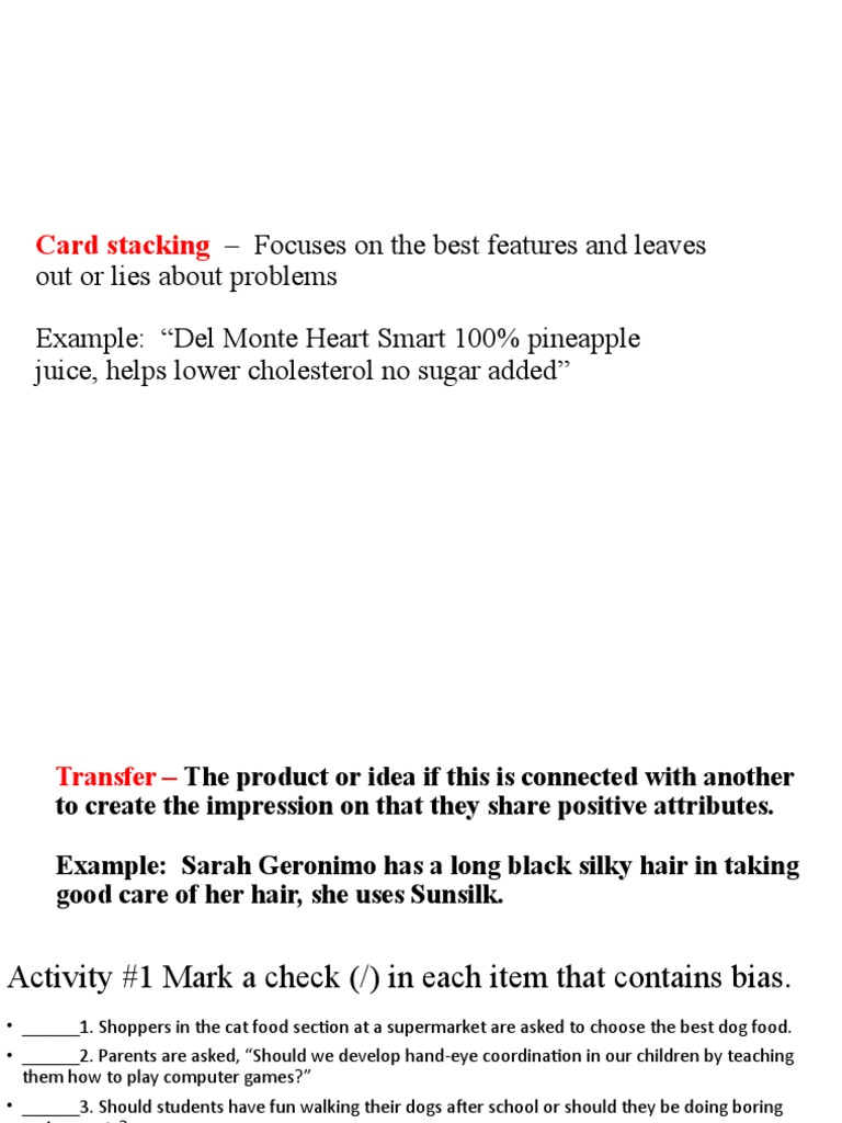 Card Stacking - Focuses On The Best Features | PDF