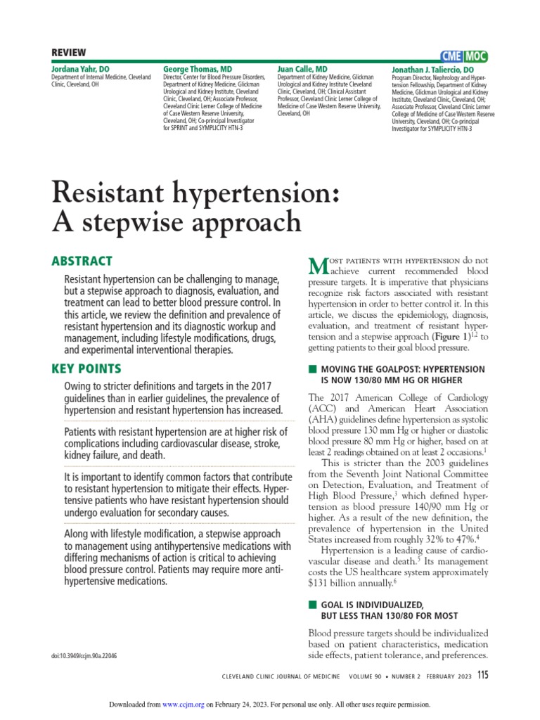 Stepwise Management of Resistant Hypertension | PDF | Hypertension ...