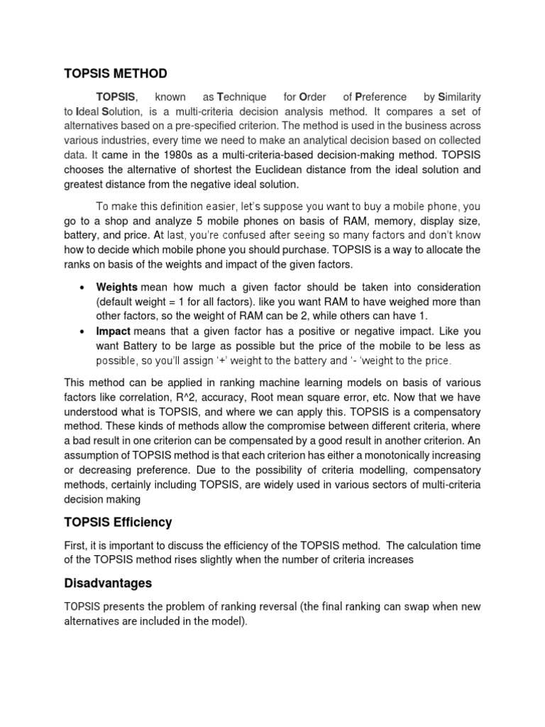 Topsis Method Pdf Decision Making Analysis