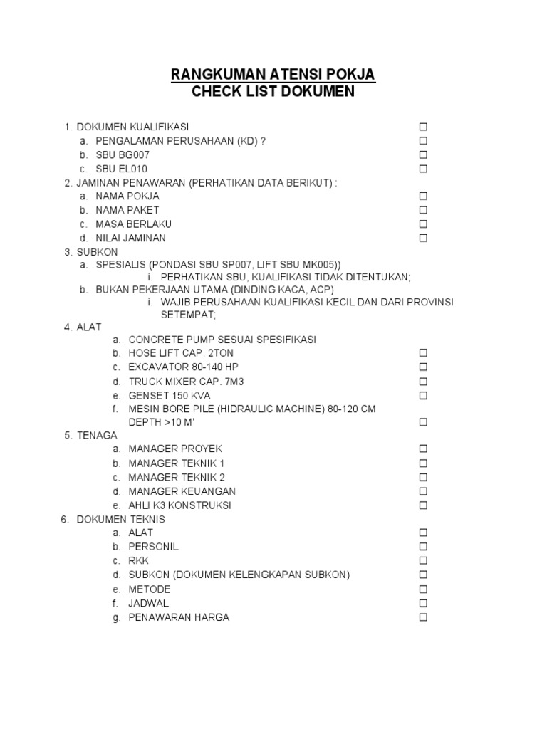Checklist Dokumen Kualifikasi Proyek | PDF | Teknologi & Rekayasa
