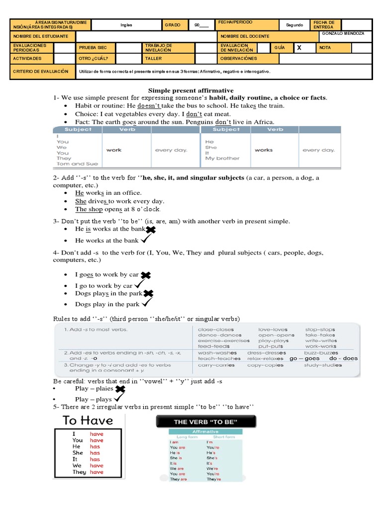 Guia Del Presente Simple en Sus 3 Formas | PDF | English Language ...