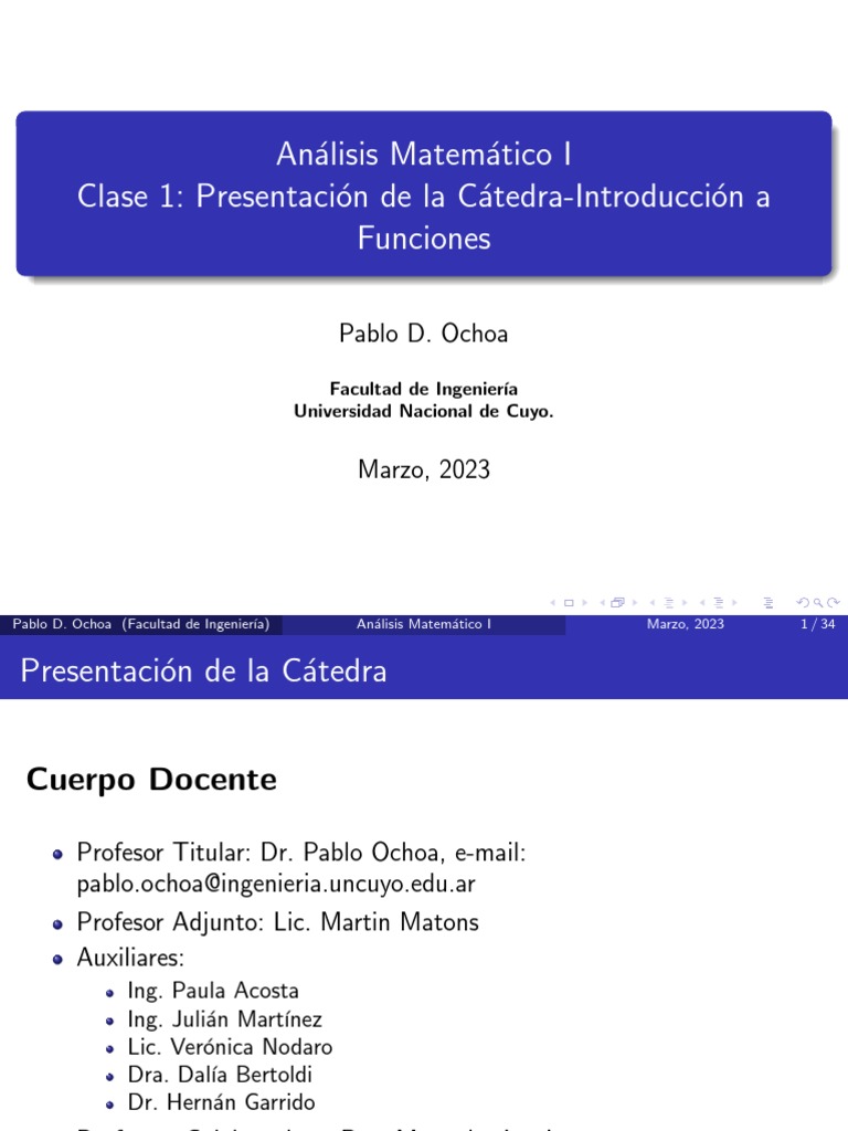 An Alisis Matem Atico I Clase 1: Presentaci Ondelac Atedra-Introducci Ona Funciones | PDF ...