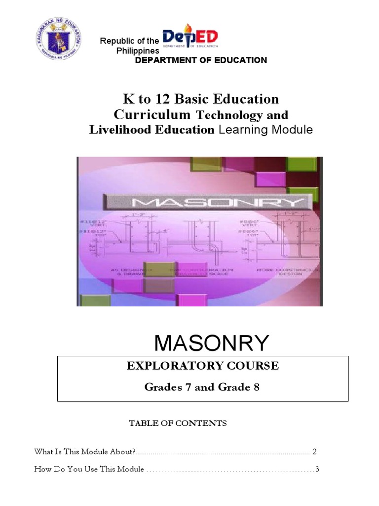 K To 12 Masonry Learning Module | PDF | Masonry | Brick