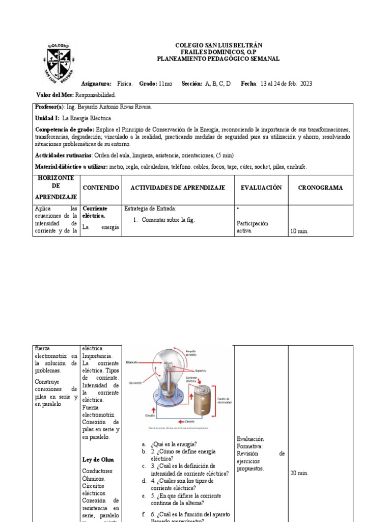 Plan de Clase#3 | PDF | Corriente eléctrica | Electricidad