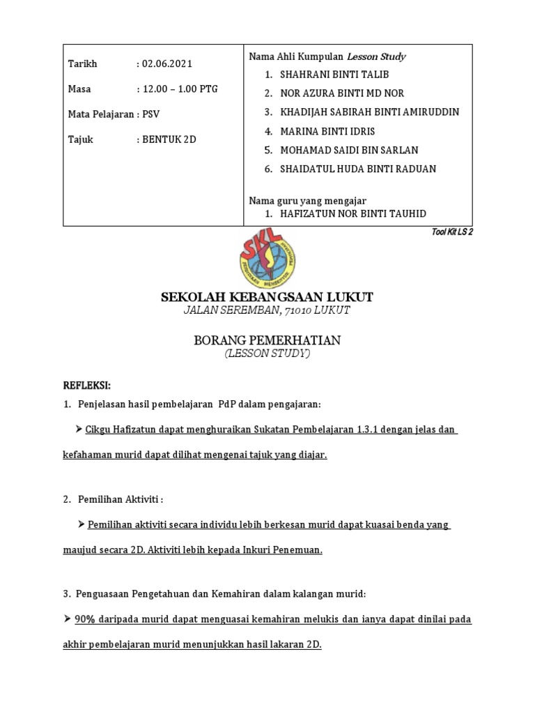 Tool Kit LS 2 - Borang Pemerhatian | PDF