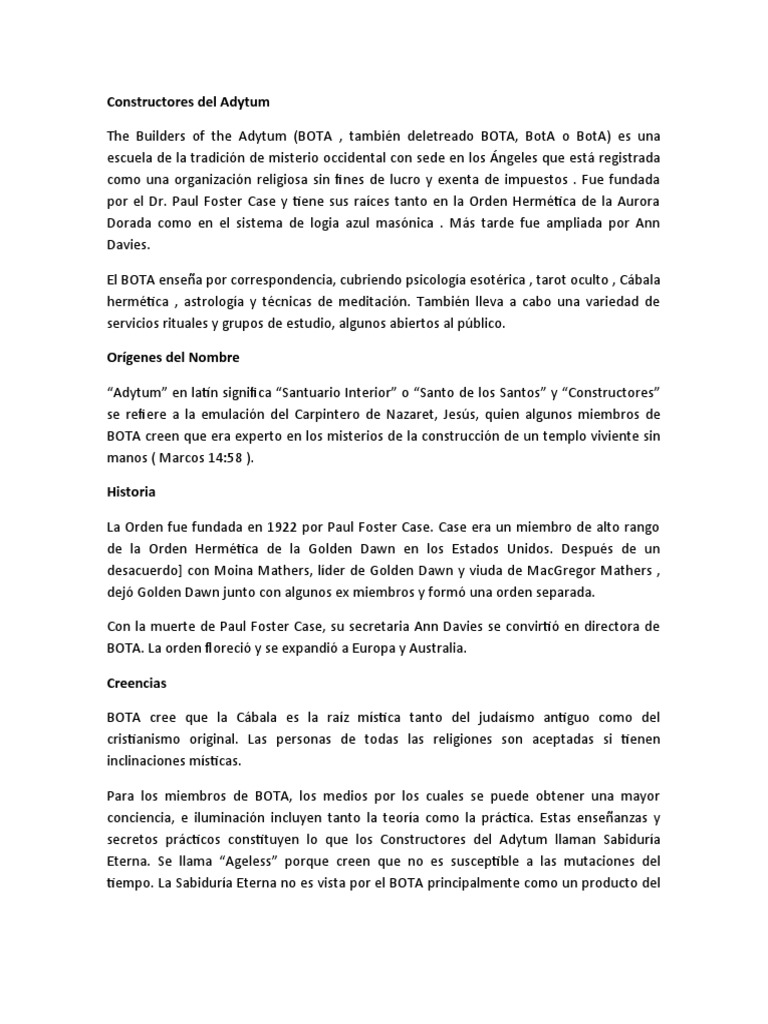 Constructores del Adytum: Sabiduría Eterna | PDF | Religión y ...