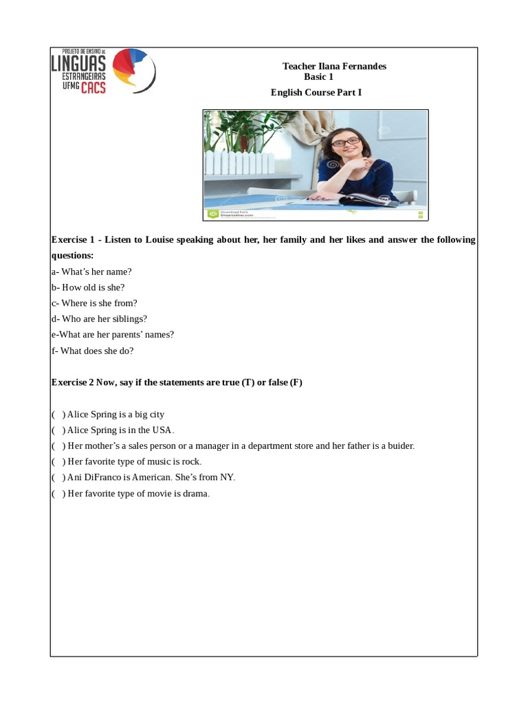 Verb To Be Listening Activity - Louise | PDF