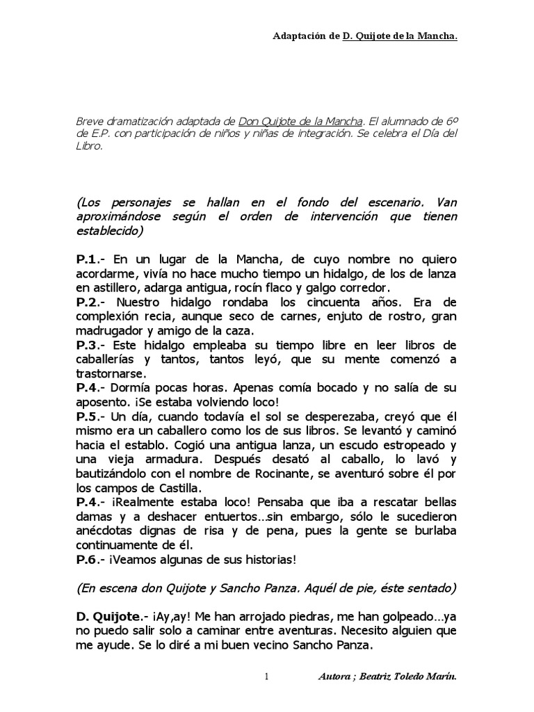 Breve Dramatización Adaptada de Don Quijote de La Mancha | Descargar ...