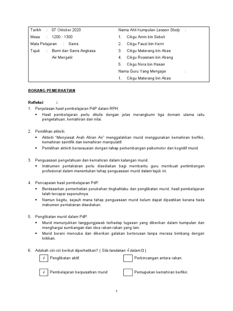 Laporan PLC Sains 2020 | PDF