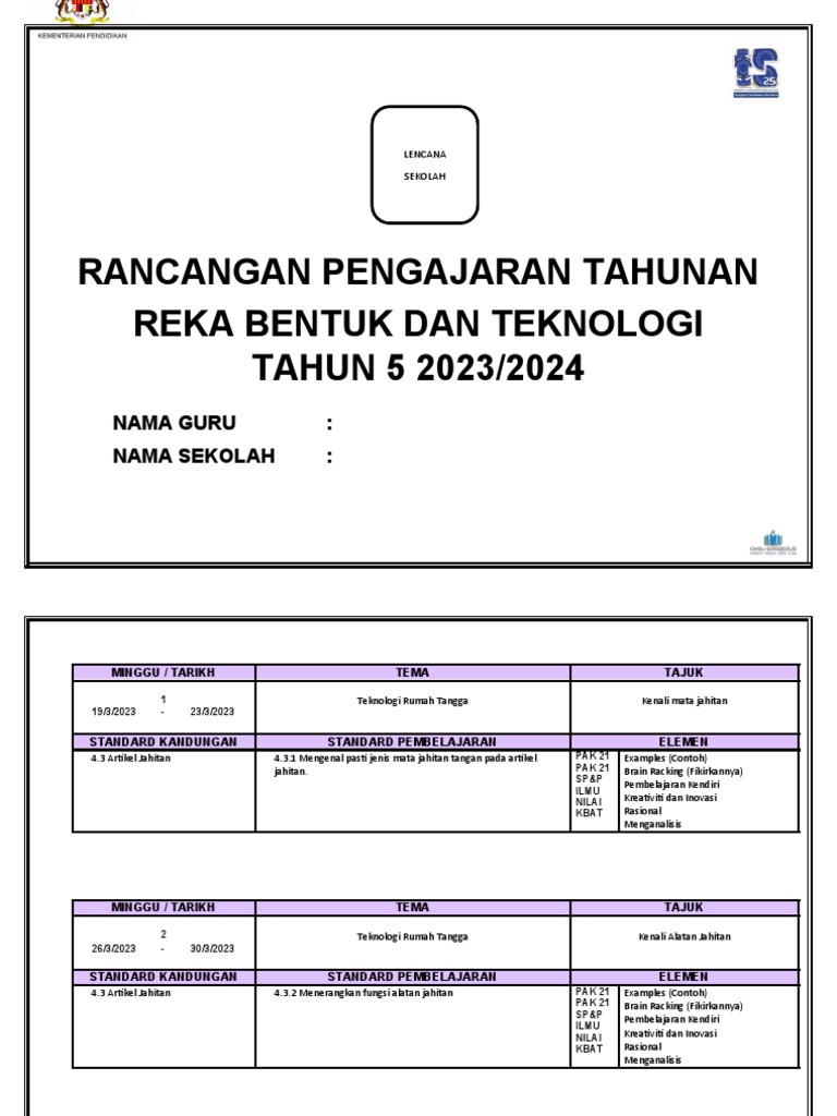 RPT RBT SK Tahun 5 2023-2024 by Cikgu Gorgeous | PDF