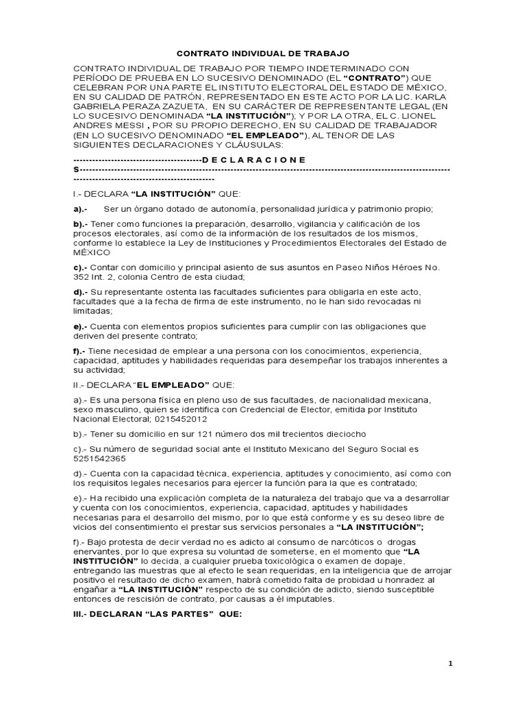 Contrato Individual de Trabajo | PDF | Salario | Seguro