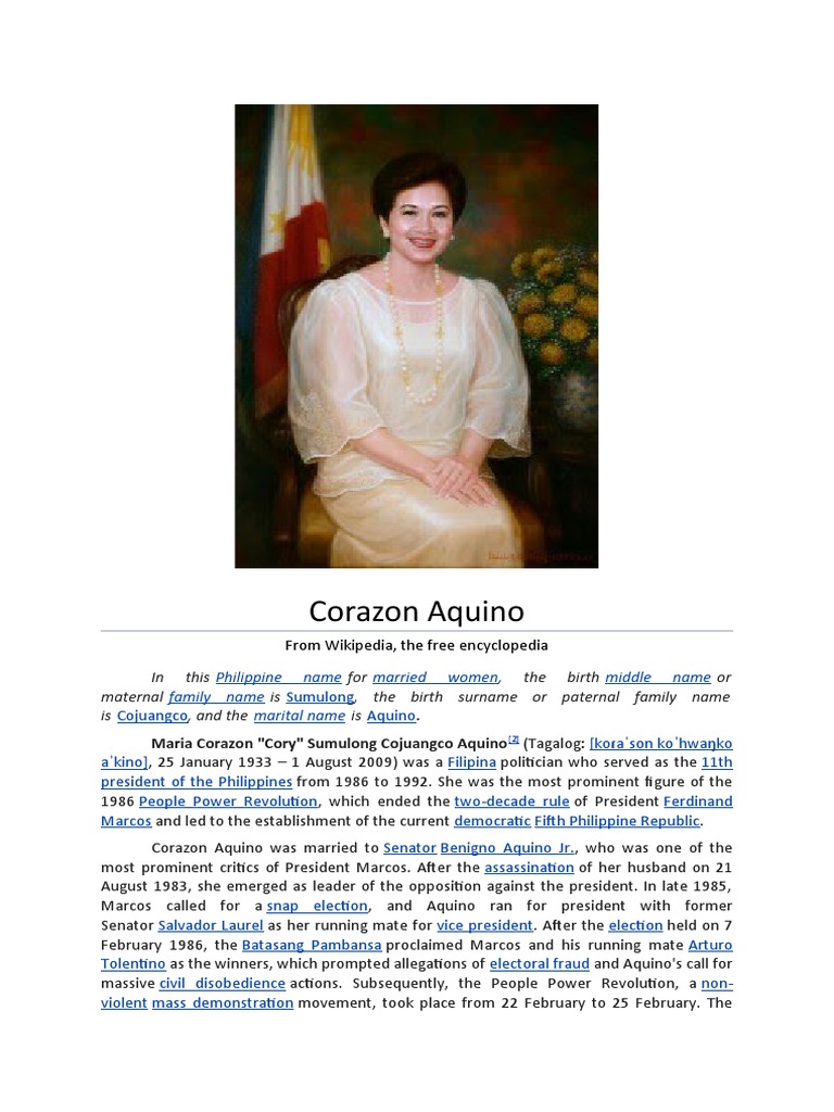 Corazon Aquino The First Female President Of The Philippines Pdf
