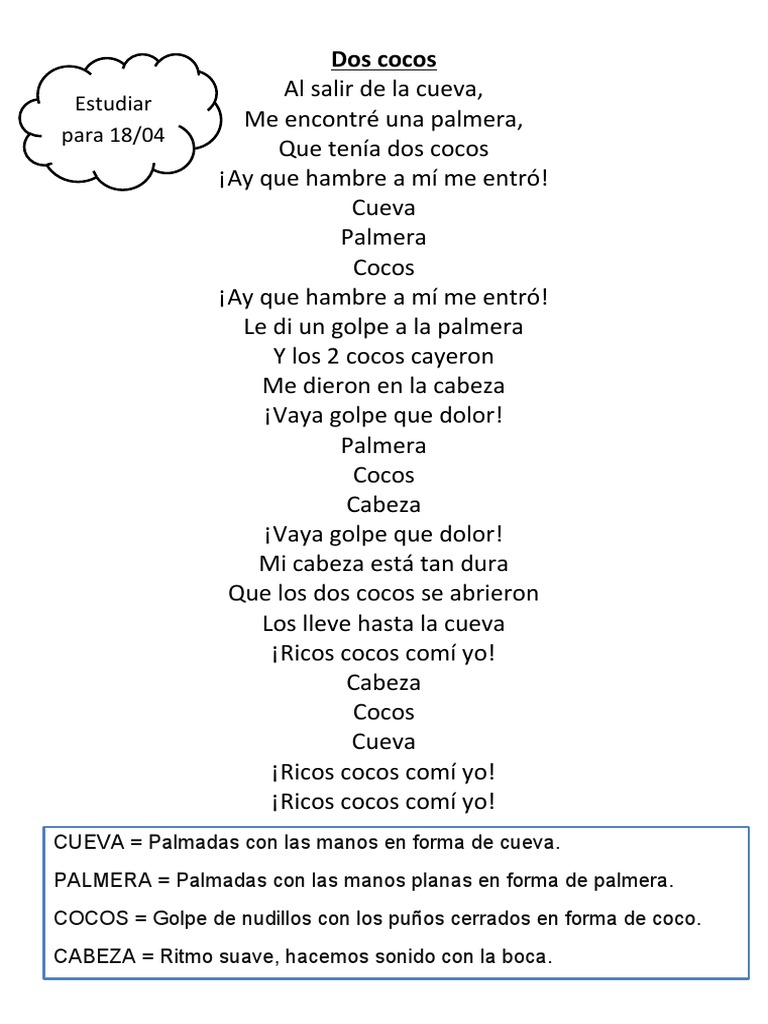 Dos cocos: Canción infantil y rimas | PDF | Arecaceae