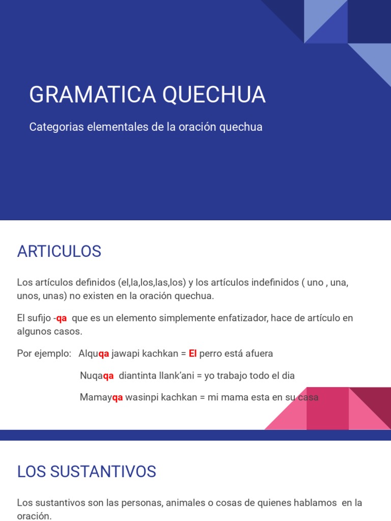 Gramatica Quechua: Categorias Elementales de La Oración Quechua | PDF | Adjetivo | Sintaxis