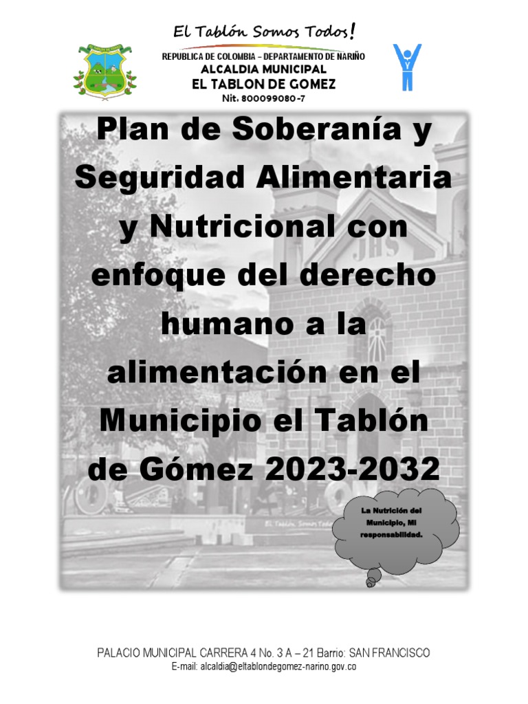Plan de Soberanía y Seguridad Alimentaria y Nutricional Con Enfoque Del Derecho Humano A La ...