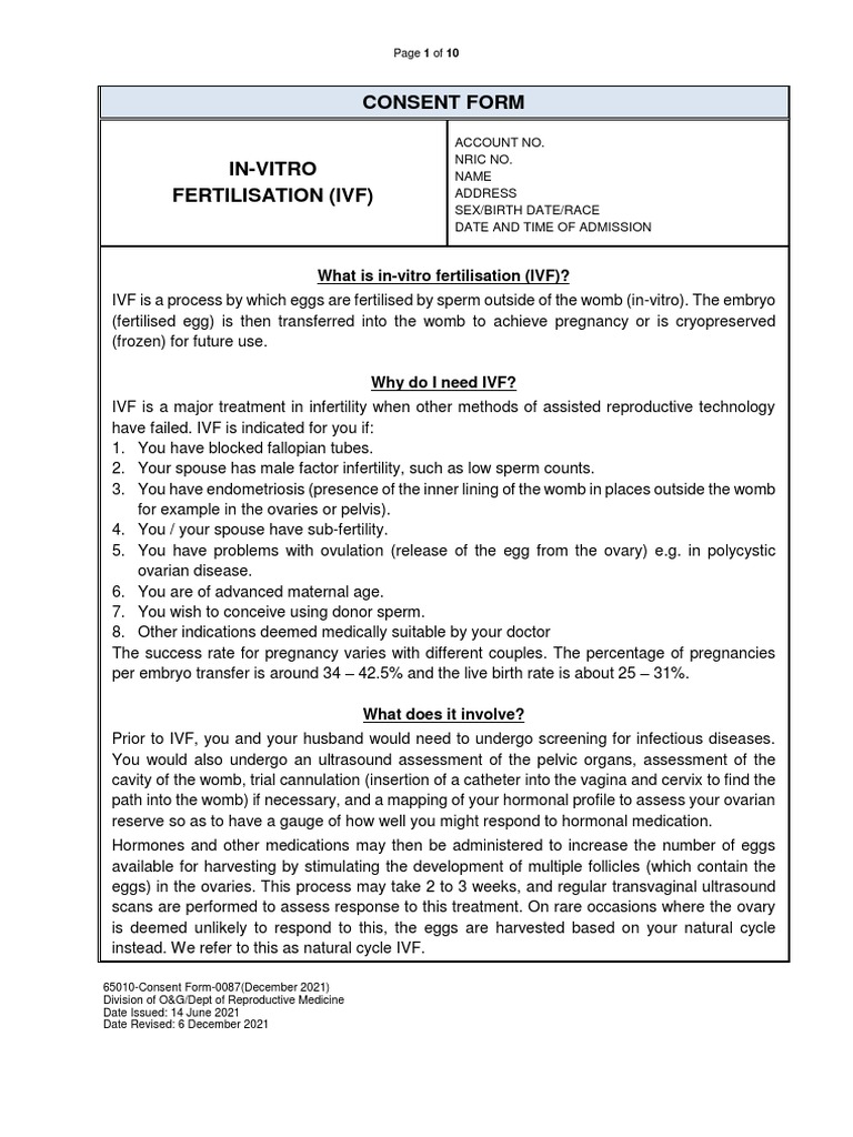 Ivf and Icsi Consent Form | PDF | In Vitro Fertilisation | Infertility
