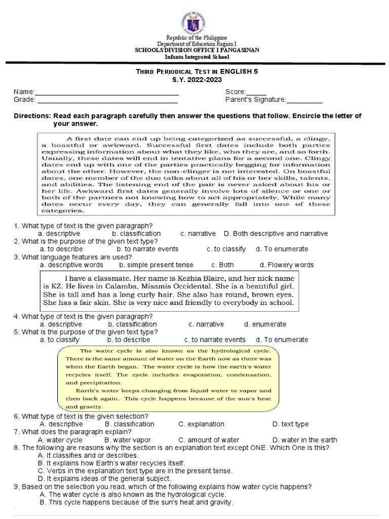 English 5 Third Periodical Test Guide | PDF | Mount Everest