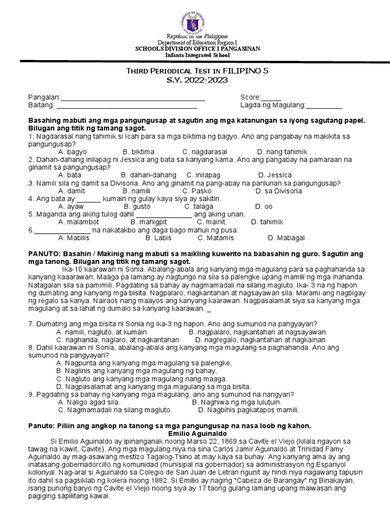 PT - FILIPINO 5 - Q3 For Printing | PDF
