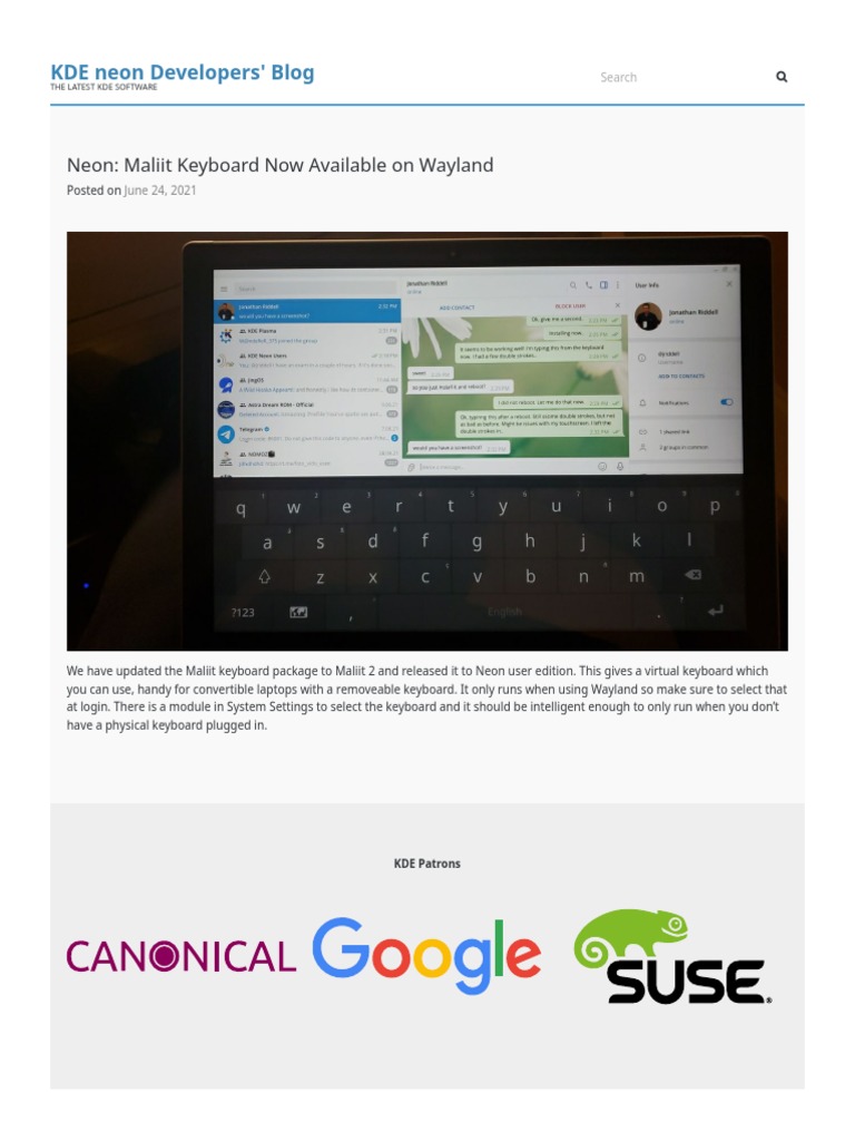 Neon Maliit Keyboard Now Available on Wayland – KDE neon Developers' Blog | PDF