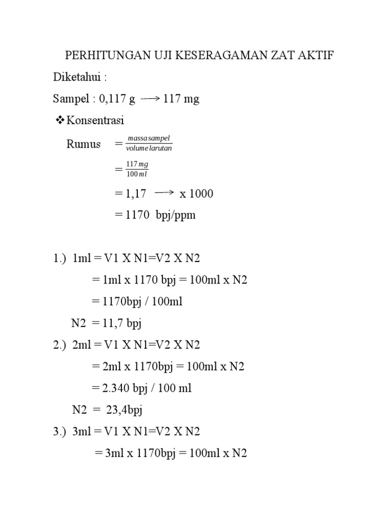 #Perhitungan Uji Keseragaman Zat Aktif - Susi.111 | PDF