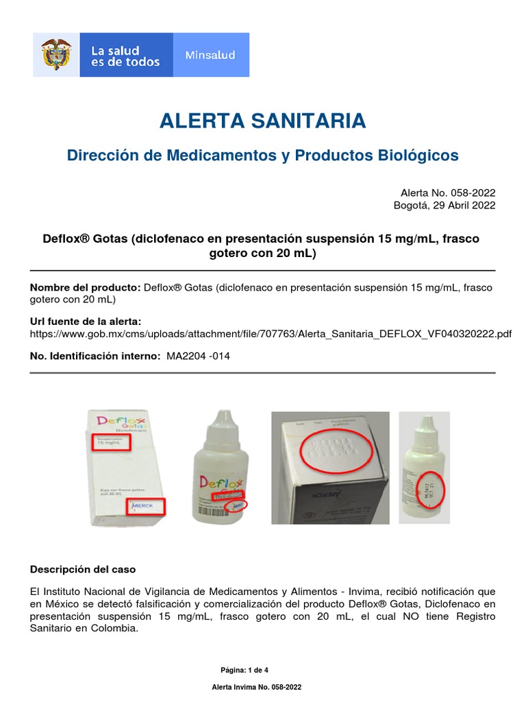 Alerta No - #058-2022 - Deflox® Gotas (Diclofenaco en Presentación ...