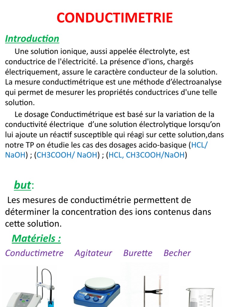 CONDUCTIMETRIE TP | PDF | Titrage | Chimie