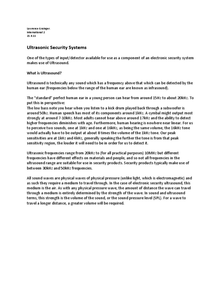 Ultrasonic Security Systems | PDF | Ultrasound | Sound
