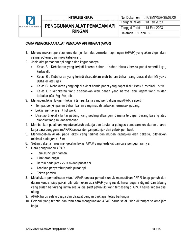 Jarak APAR ke Titik Api dan Penggunaannya | PDF | Sains & Matematika