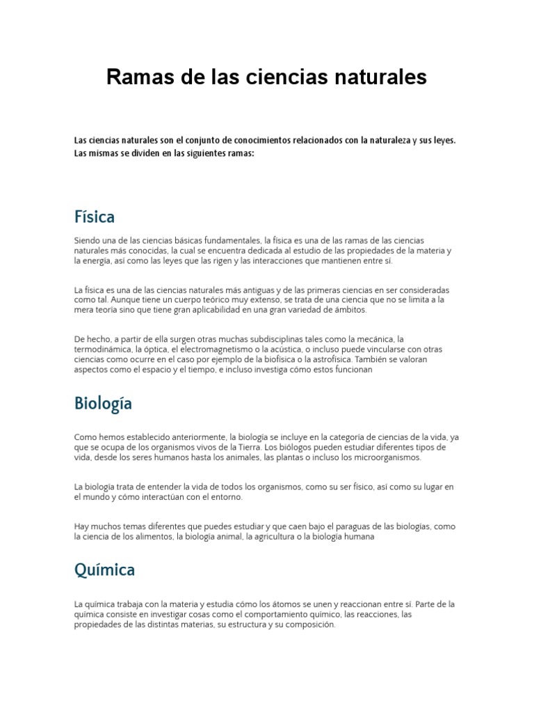 Ramas de Las Ciencias Naturales | PDF | Biología | Física