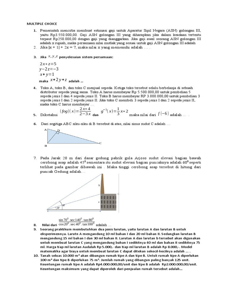 Kisi-Kisi Us PG 12 Ips MTK Wajib 21-22 | PDF