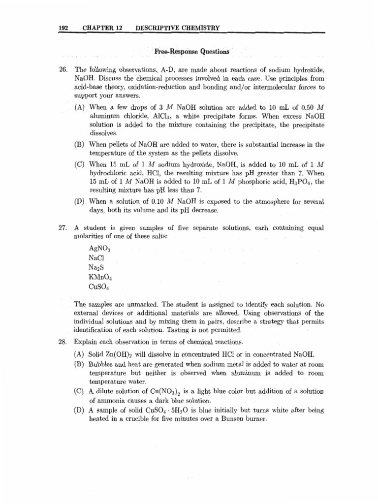 MC & FR Questions For The AP Chemistry Examination (Part 3) | PDF ...