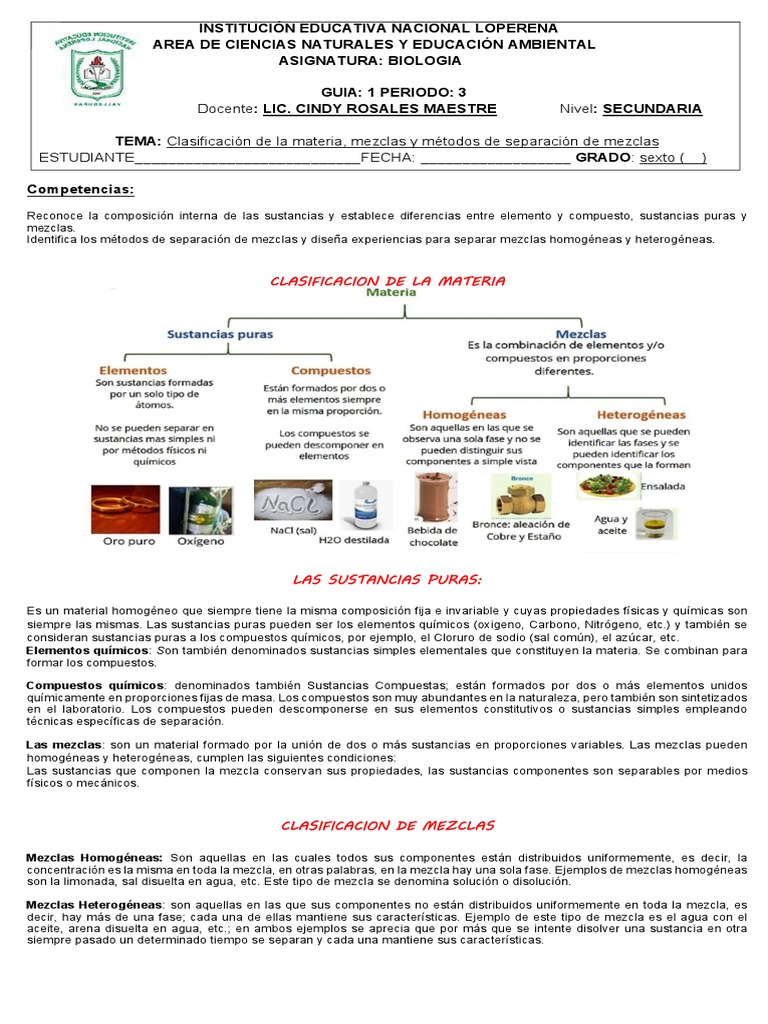 Guia1 - 3per Mezclas y Metodos de Separacion | PDF | Mezcla ...