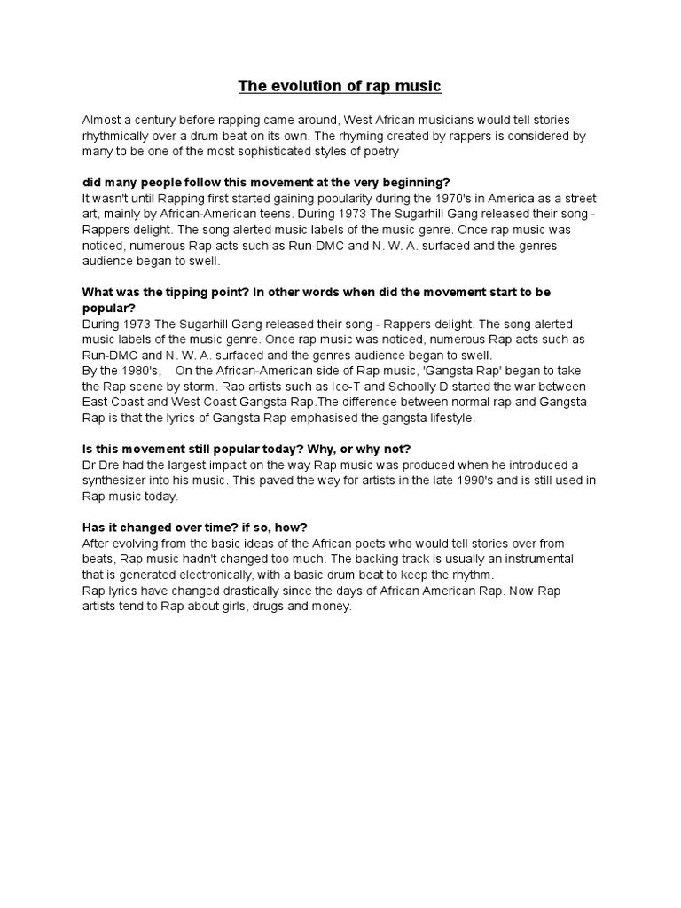 The Evolution of Rap Music | PDF