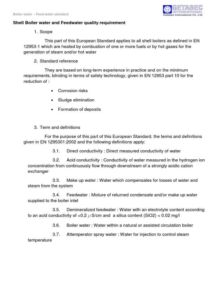 Shell Boiler Water Quality Standards | PDF | Boiler | Water