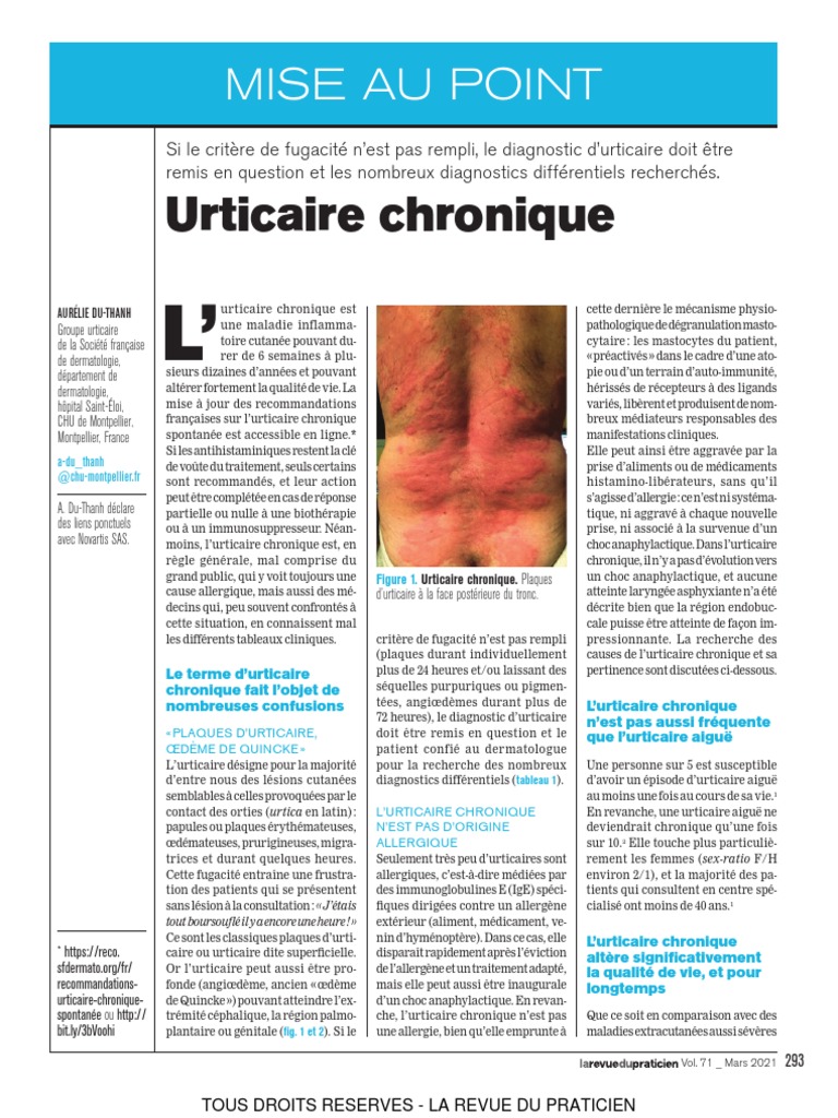 Urticaire chronique : Comprendre et traiter | PDF | Spécialités ...