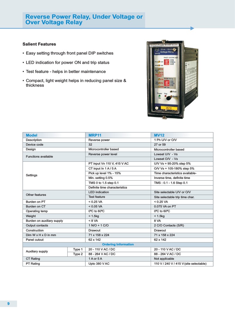 MV 12a Single Phase Under Voltage or Over Voltage Relay | PDF | Relay | Equipment