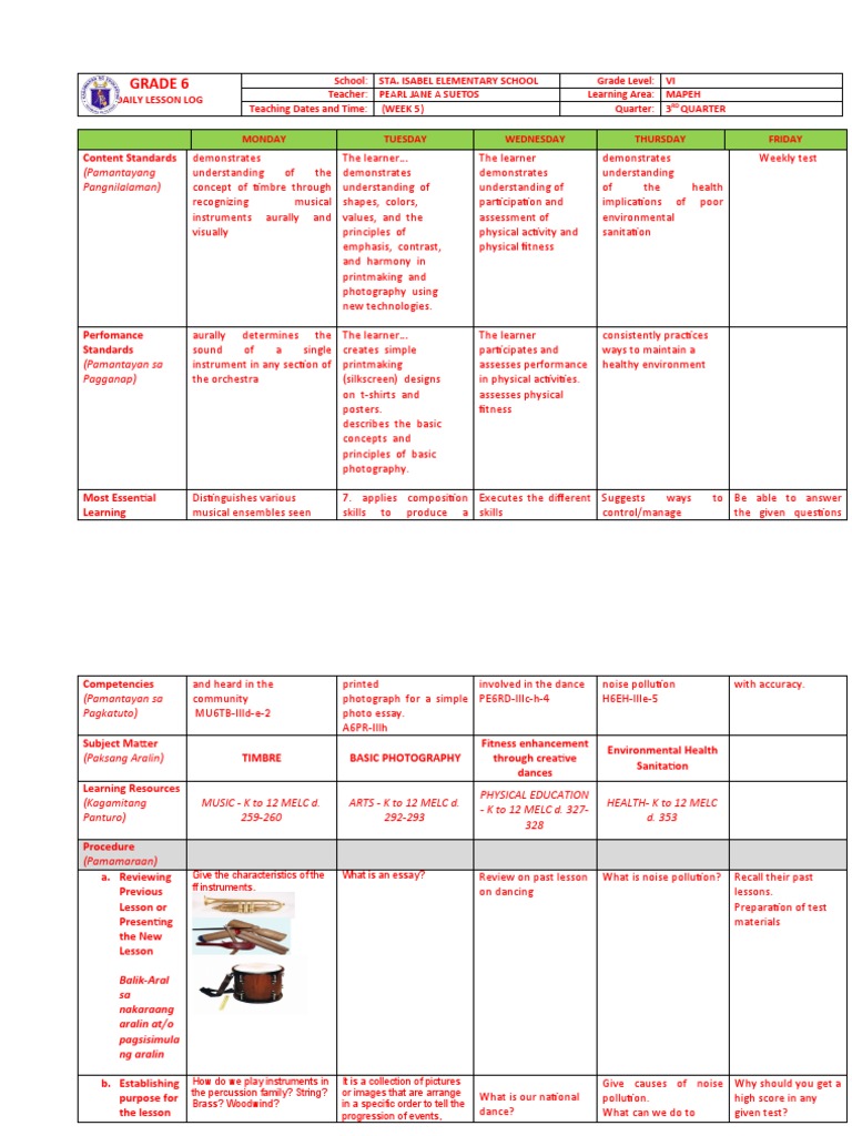 Mapeh 6 - Week 5 - Q3 | PDF | Musical Instruments | Music Production
