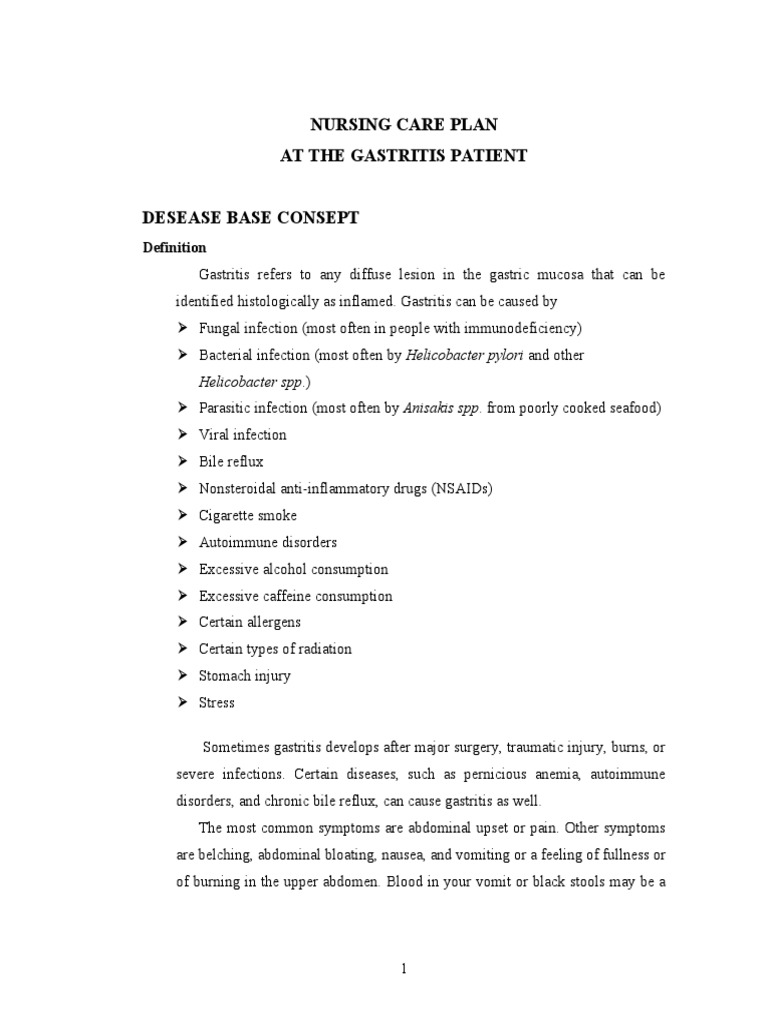 Nursing Care Plan at The Gastritis Patient Desease Base Consept | PDF ...