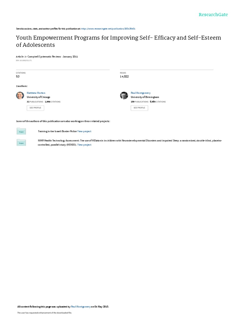 Youth Empowerment Programs For Improving Self - Eff | PDF | Self ...