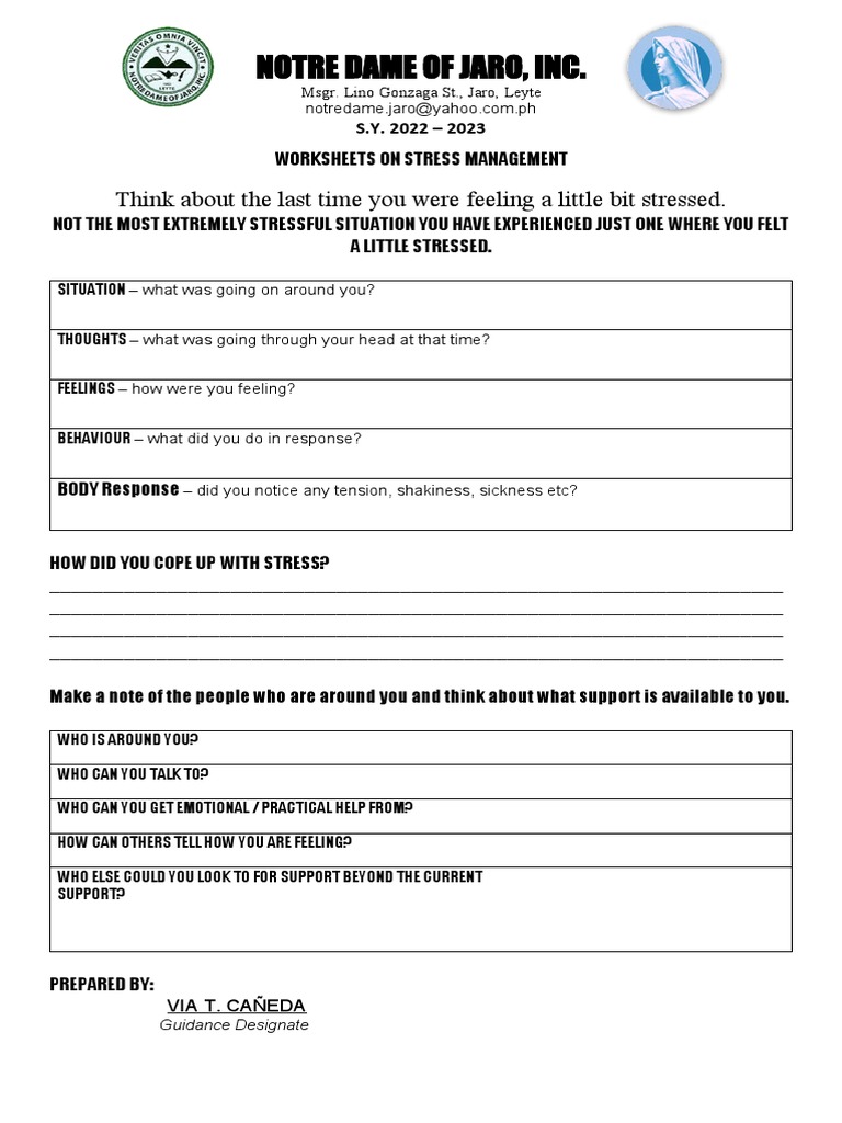 Stress Management Worksheets for Students | PDF